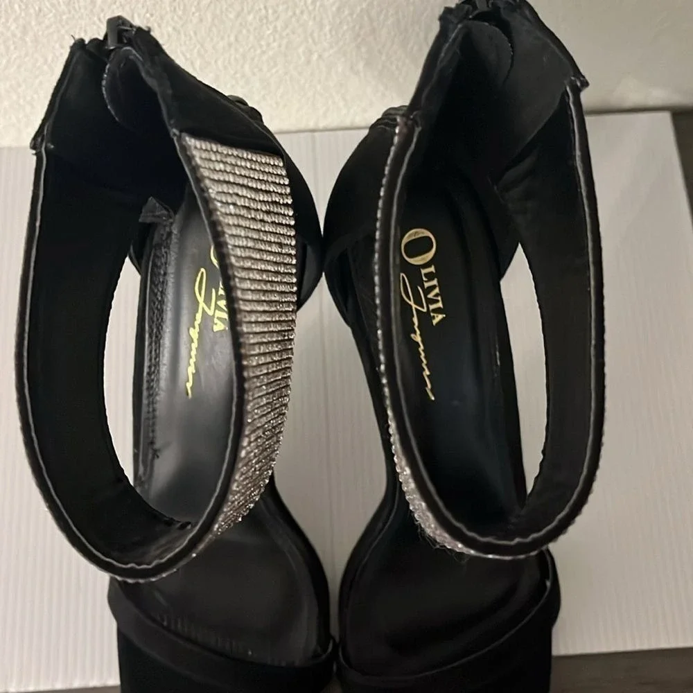 Olivia Jaymes | Shoes | Olivia Jaymes Black Rhinestone Ankle Strap ...